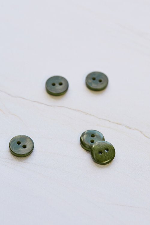mind the MAKER® 2-HOLE COROZO BUTTONS • Olive Green • 11mm • Pattern Scissors Frock