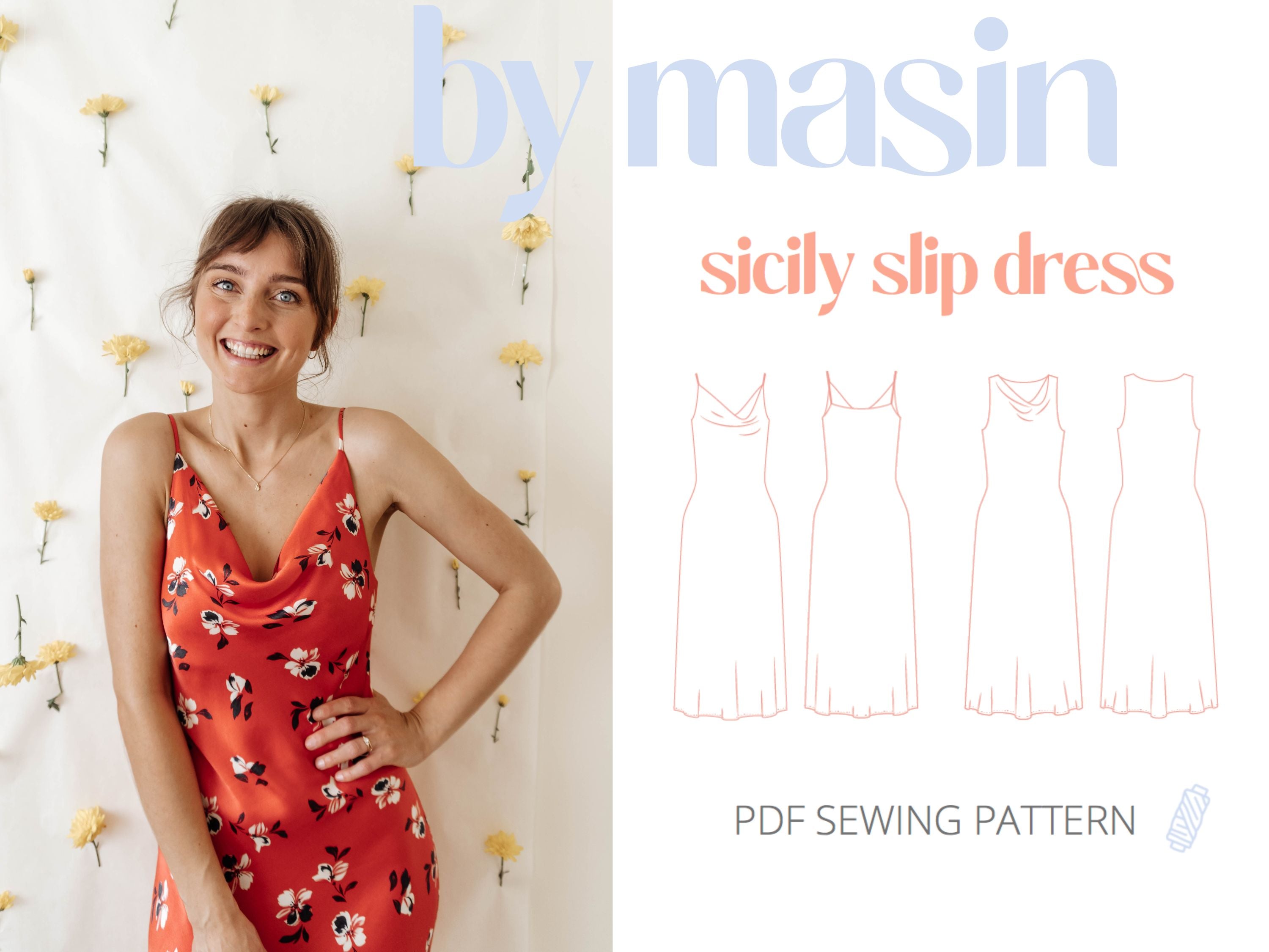 Sewing patterns by Masin • SICILY SLIP DRESS • PDF Pattern • Pattern ...